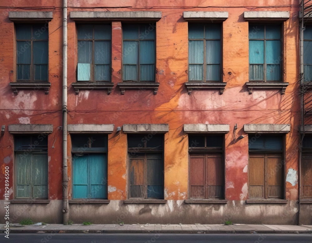 Photo & Art Print Abandoned building facade with shuttered windows ...