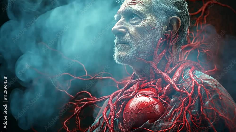 Symbiotic Horror: An elderly man, his body invaded by pulsating ...