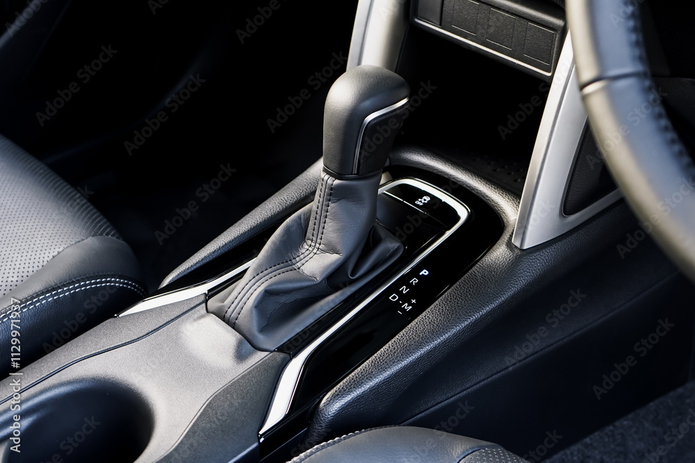 automatic transmission shift selector in the car interior. Closeup a ...