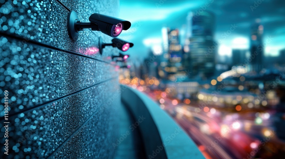 Surveillance and Security Futuristic interface displaying live ...