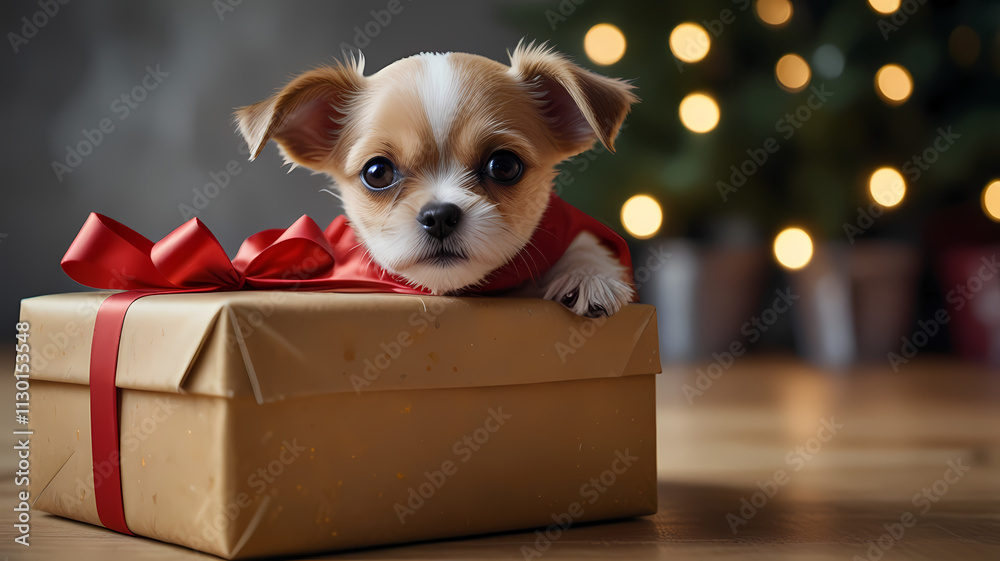 Chihuahua Puppy Christmas Gift: A precious Chihuahua puppy with a red ...