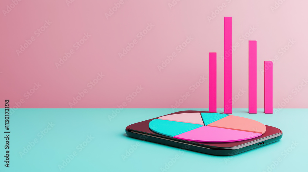 smartphone displaying colorful pie chart and bar graph, symbolizing ... smartphone displaying colorful pie chart and bar graph, symbolizing ...