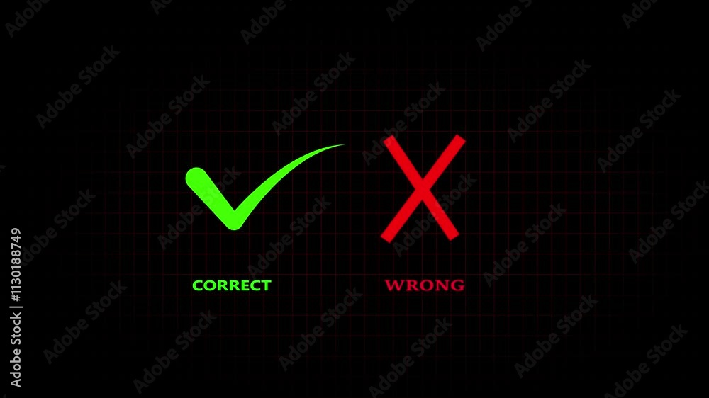 green tick and red cross signs animation, correct and wrong animated ...