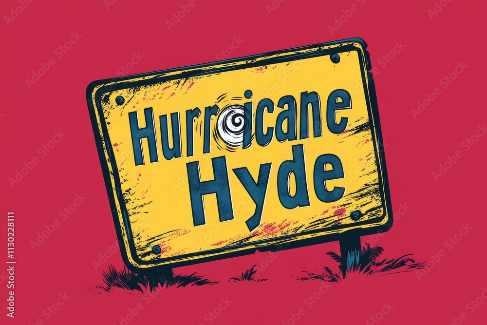 Vector art of yellow road sign with "Hurricane Hyde" text and hurricane ...