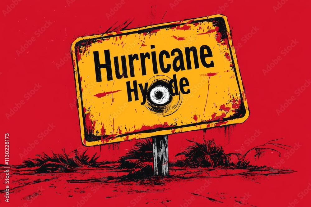 Vector art of yellow road sign with "Hurricane Hyde" text and hurricane ...