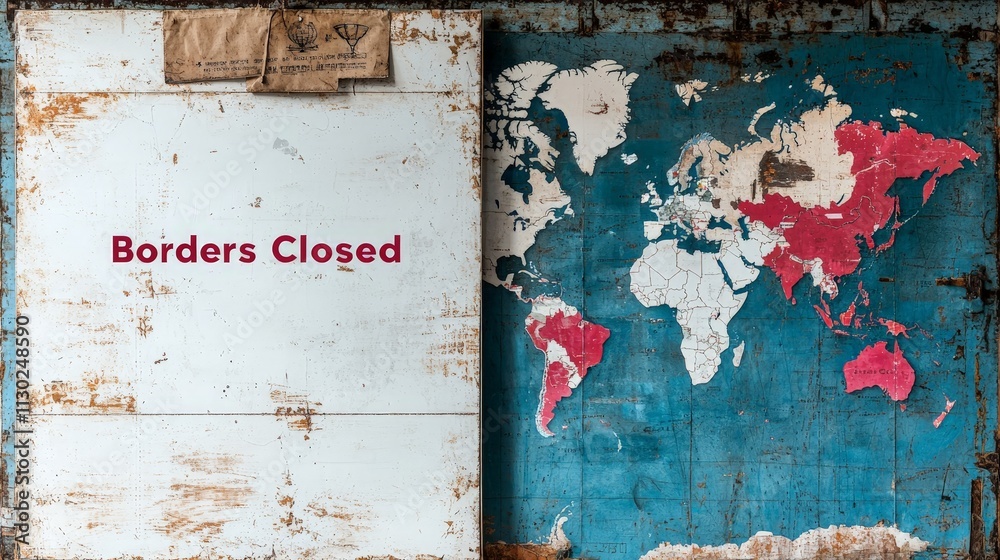 travel restrictions borders concept. Rusty map with the text "Borders ...