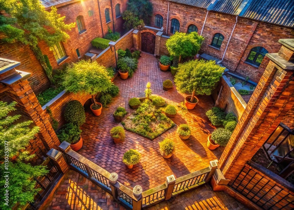 Foto de Aerial View of Brick Courtyard Wall, Stunning Brick Fence ...