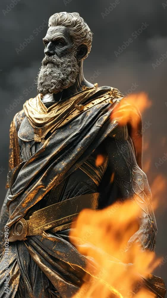 Statue of the Olympic God featuring golden accents, embodying the ...