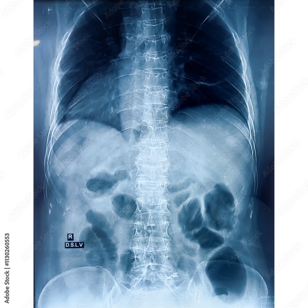 Dorsal spine x-ray AP view. Spine bone collapses and distraction ...