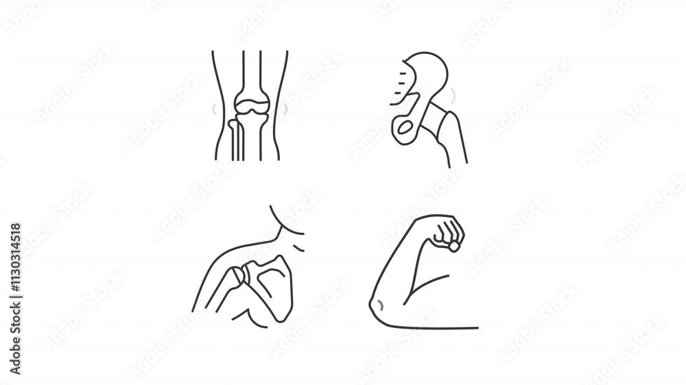 Joints illness animation set. Human body animated line icons. Clinical ...