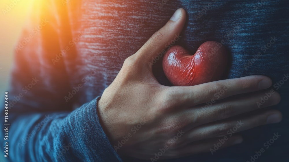 hand hold chest with heart attack symptoms, man working hard have chest ...