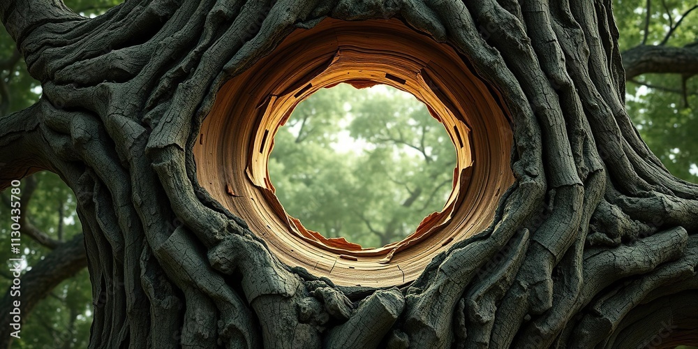 Tree fragment with a circular opening on its surface , tree hole ...