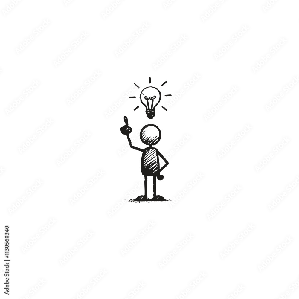 Stick Figure Sketch Representing Creativity With Lightbulb and ...