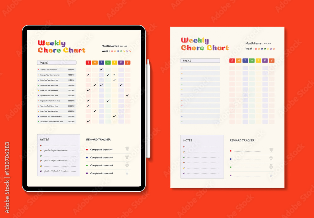 Weekly Chore Chart Template Stock Template | Adobe Stock
