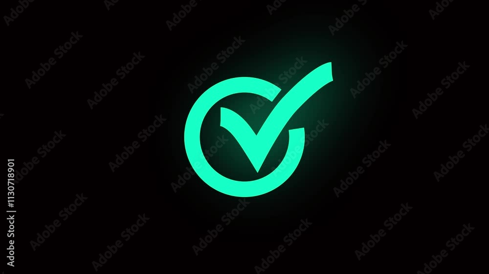 Animated reveal of a green check mark symbol in the squared box ...