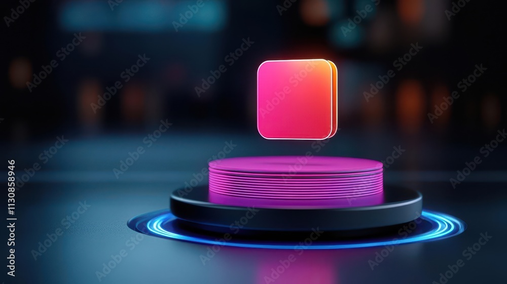 Digital storefront with holographic product cards rotating in mid air, as glowing AI neural ...