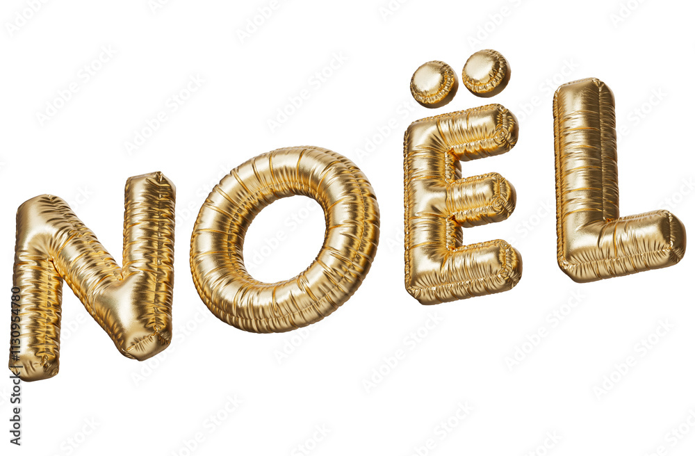 Noël. The inscription in the form of gold balloons. 3D illustration of ...