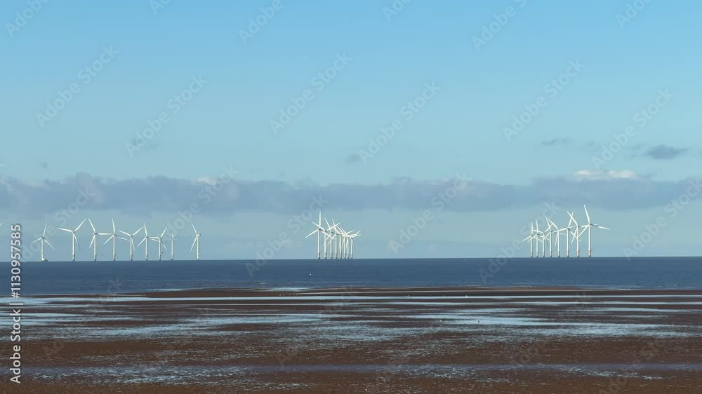 Burbo Bank Offshore Wind Farm turbines, Wirral, England vídeo de Stock ...
