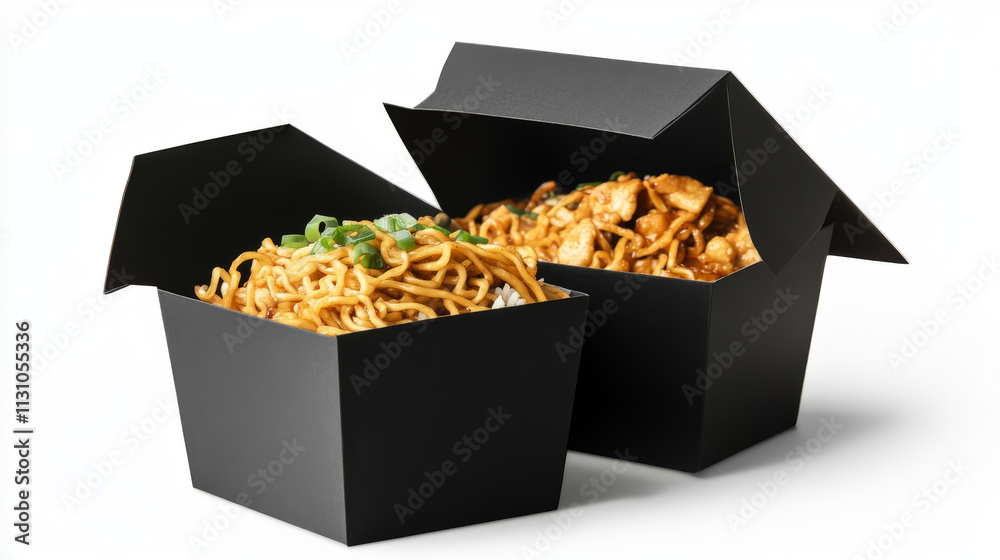 Empty black Wok box, paper packaging for chinese food, noodle or rice ...