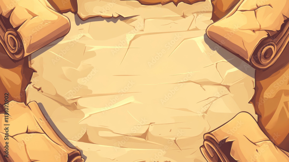 Parchment scroll for game ui design. Cartoon vector illustration set of rolled empty old papyrus ...