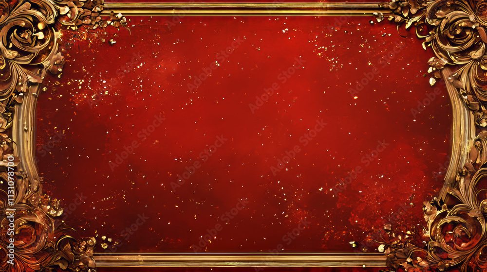 Sparkling golden frame isolated on red gradient background. Vector ...