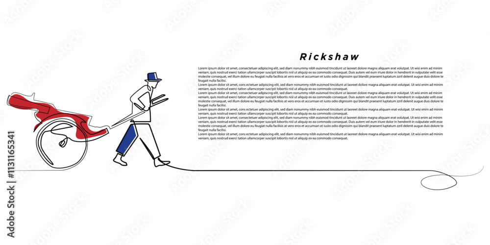 continuous line drawing of a rickshaw pulling.one line drawing of a ...