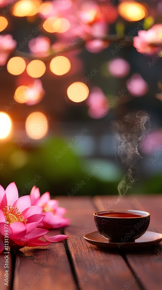 Vietnamese lotus tea served in a traditional porcelain set, Southeast ...