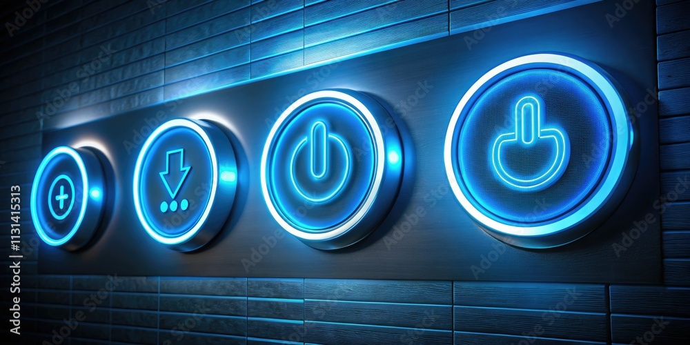 Blue Neon Power Icons: On and Off Buttons, Energy Switch Signs, and ...