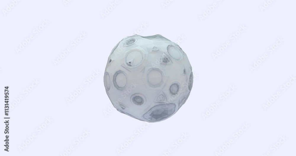 Stylized low poly 3D model of the Moon with cartoon textures on a light ...