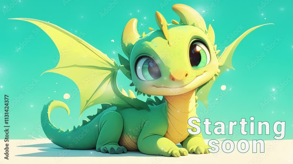 Magical green dragon prepares for an adventure in a whimsical world ...