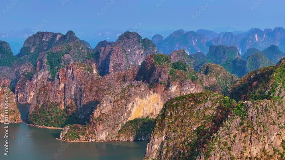 Majestic Limestone Cliffs of Ha Long Bay at Golden Hour - Stunning ...