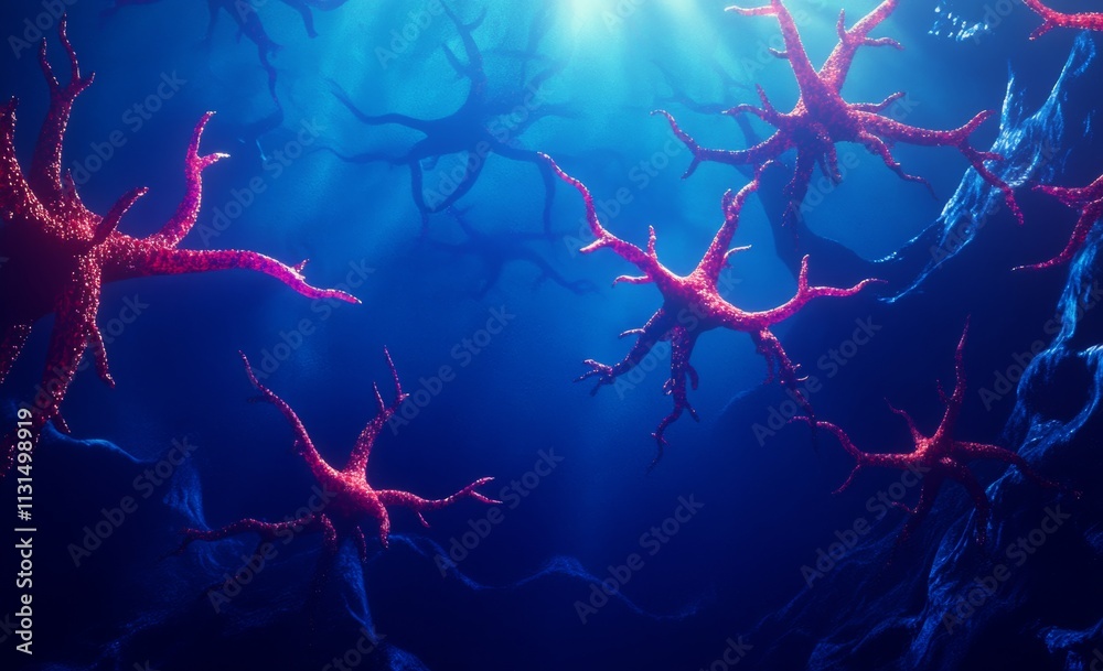 The brain's neural networks. Abstract nerve centers depicted in a 3D ...