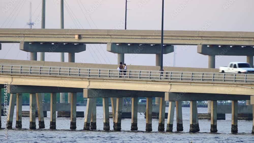 Barron Collier Bridge and Gilchrist Bridge in Florida with moving ...