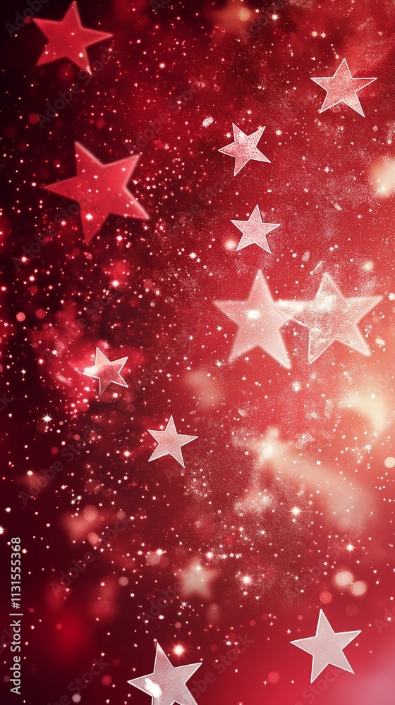 Shimmering stars on a radiant red background create a magical and ...