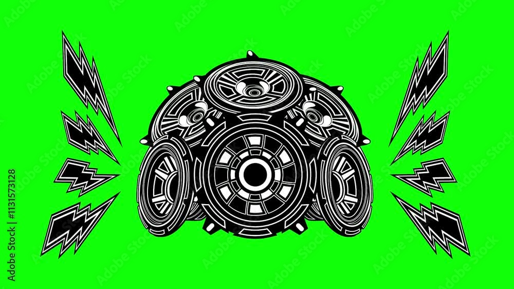 bass speaker animation. loudspeaker motion on green screen background ...