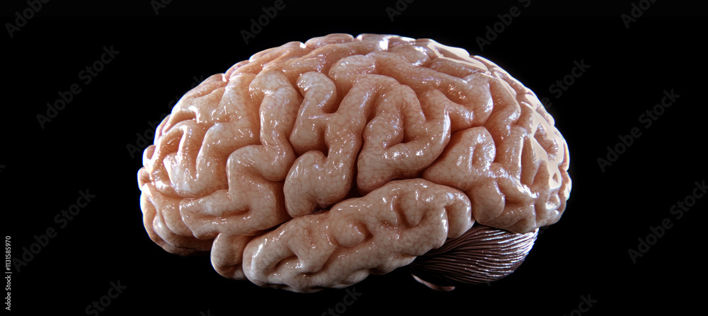 Detailed 3D medical illustration of human brain showing anatomical ...