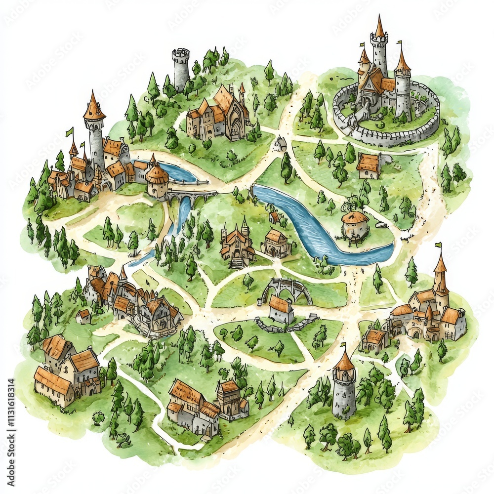 A hand-drawn map with an aged parchment texture, designed as an ...