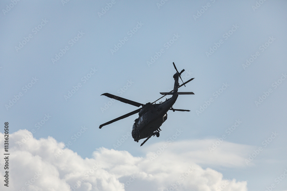 Sikorsky UH-60 Black Hawk helicopter flies over Cape Disappointment ...