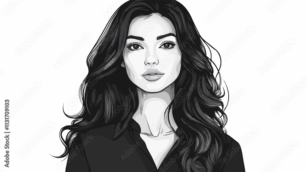 Feminine Cartoon Avatar in Black: Character Portrait Designed for ...