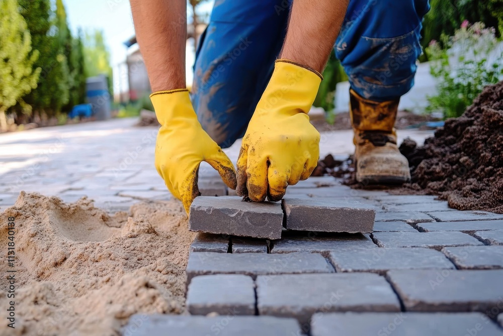 Photo & Art Print A worker wearing yellow gloves and boots carefully ...