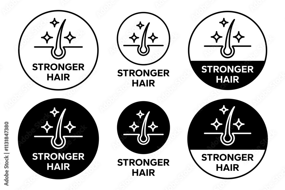Strong healthy hair line icon set. Stronger hair logo, label, badge ...