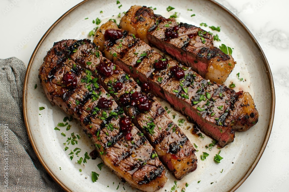 Modern style traditional barbecue dry aged angus beef tenderloin steak ...