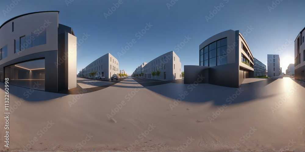 Full 360 degrees seamless spherical panorama HDRI equirectangular projection of Daytime City ...