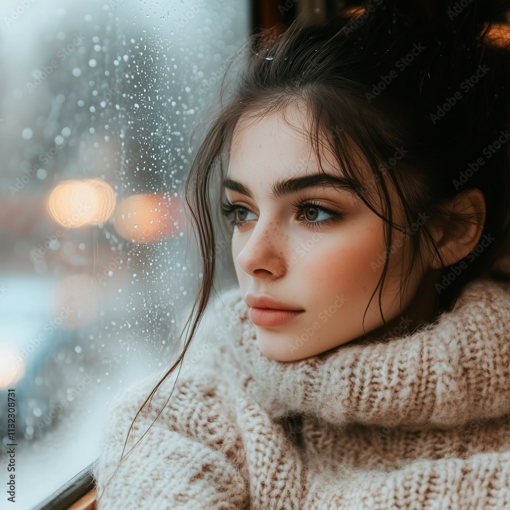girl travels on a train on a trip during the winter holidays Stock ...