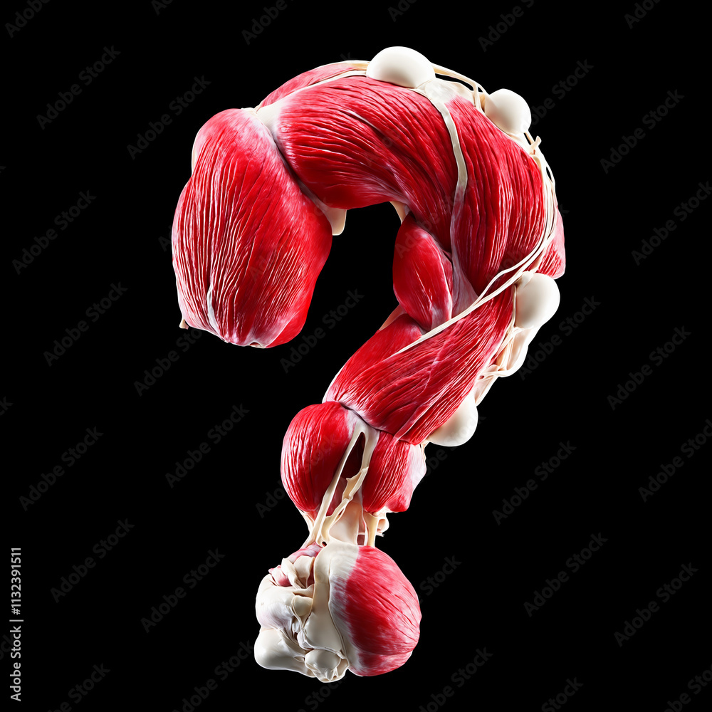 ภาพประกอบสต็อก Question mark made of muscles. Human anatomical ...