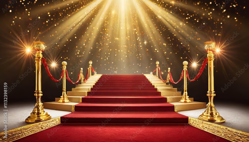 Red Carpet Bollywood Stage with Maroon Steps and Spot Light Backdrop ...