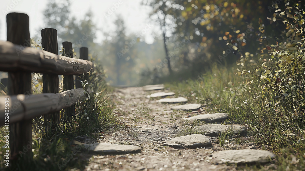 Serene Stone Path: A tranquil scene of a rustic stone path winding ...