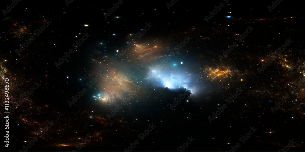 360 degree fantasy space nebula. Giant interstellar cloud with stars ...