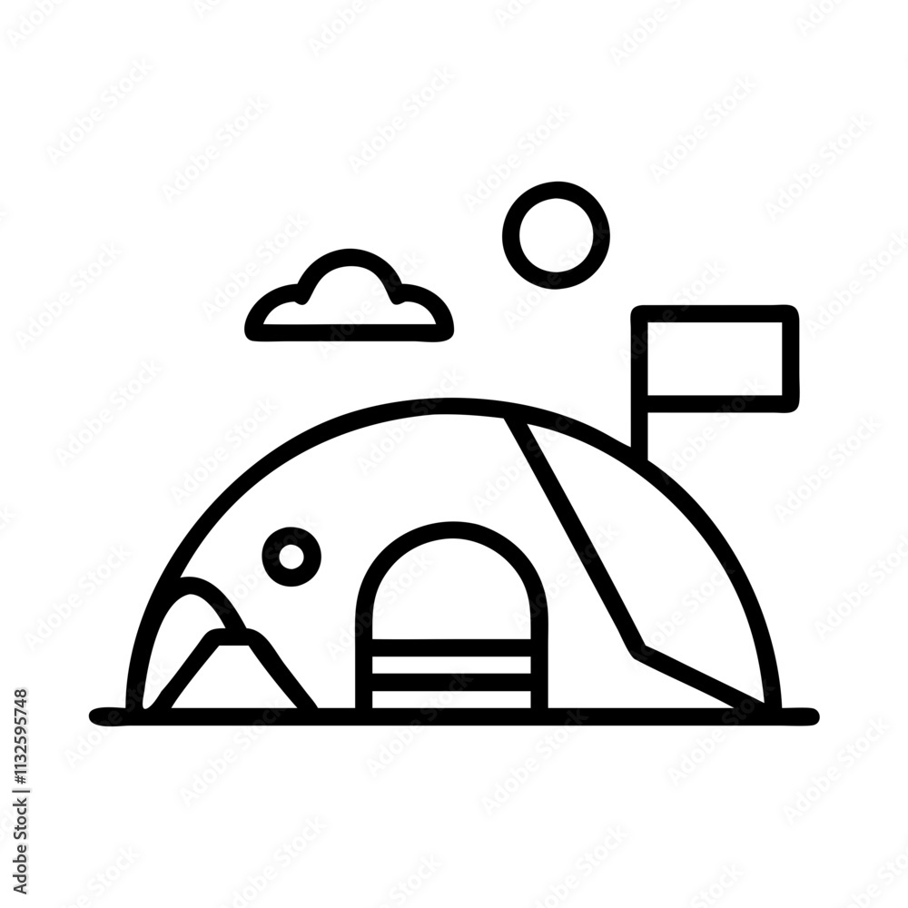 mars base camp icon, space day line art, space icon - simple black line ...