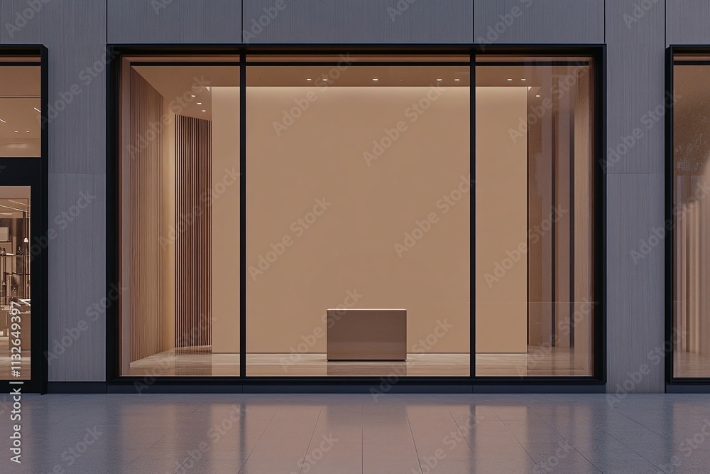 Minimalist storefront with large glass panels and a single, elegant ...